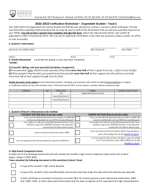 Fillable Online 2022-2023 Verification Worksheet Dependent Student Track 5 Fax Email Print ...