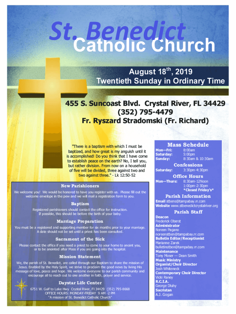 Fillable Online St. Benedict - Diocese of Saint Petersburg Fax Email ... Fillable Online St. Benedict - Diocese of Saint Petersburg Fax Email ...