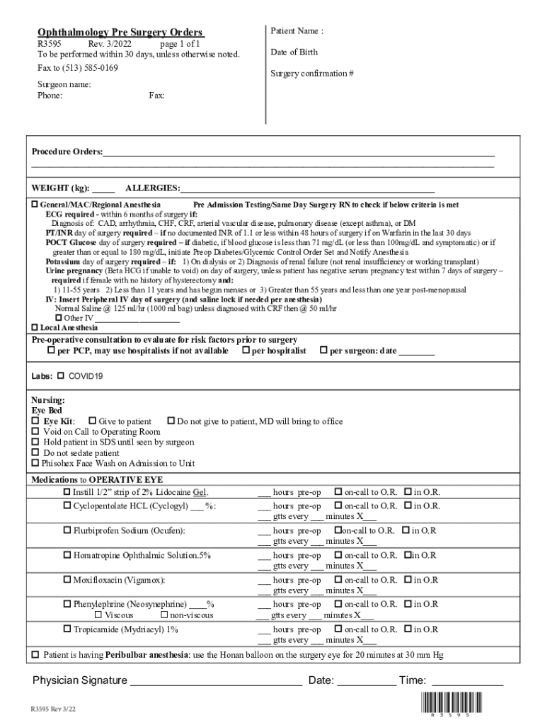 Fillable Online Ophthalmology Pre Surgery Orders Physician Signature Fax Email Print - pdfFiller