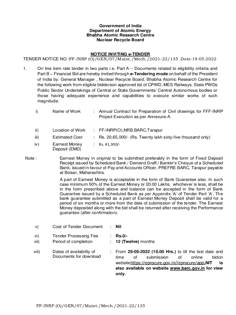 Fillable Online BARC Tender - Tender for Annual Maintenance Contract of ...