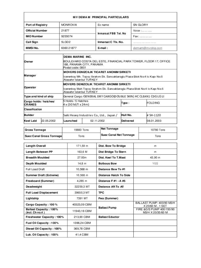 Fillable Online Ship DEMA M (General Cargo) Registered in Liberia ...