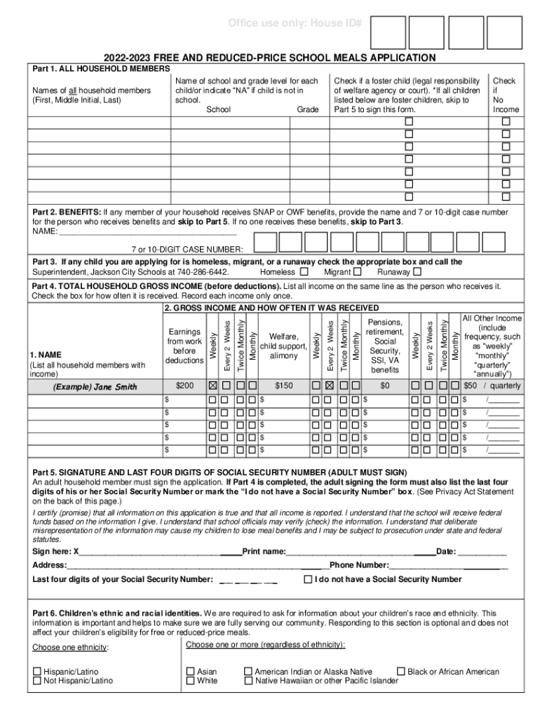 Fillable Online Free and Reduced Lunch Application - Jackson Local ...