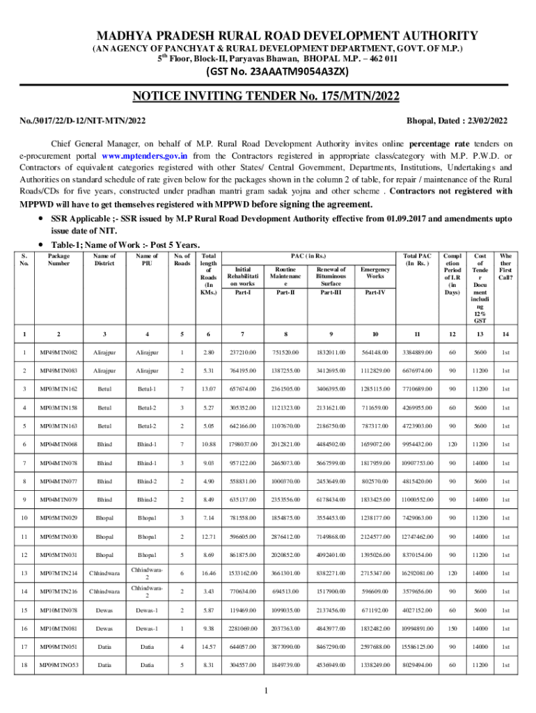 Fillable Online MADHYA PRADESH RURAL ROAD DEVELOPMENT ... Fax Email ...