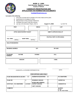 Fillable Online recorder countyofventura candidate registration and ...