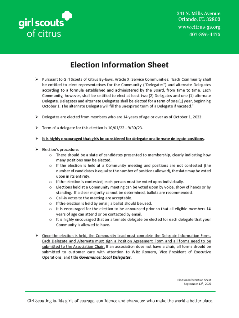 Fillable Online Election Information Sheet - Girl Scouts of Citrus Fax Email Print - pdfFiller