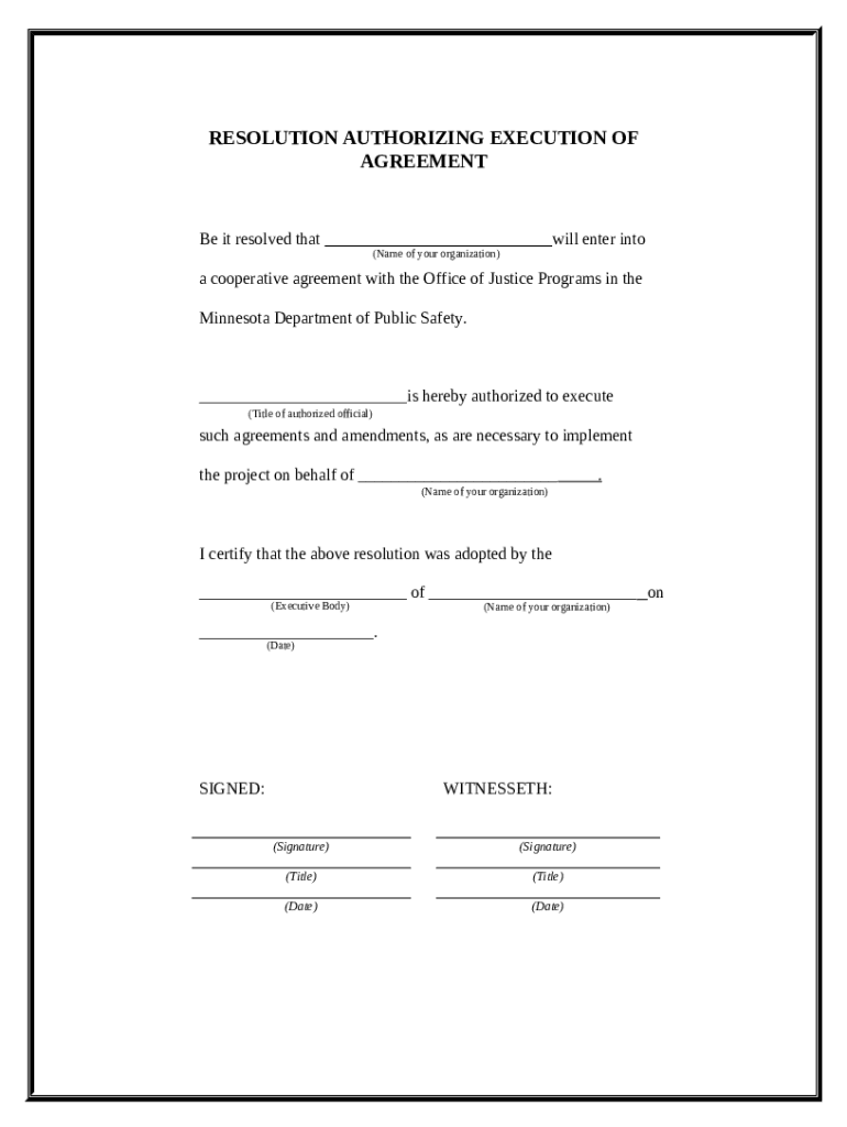 resolution authorizing execution of agreement - Wright County - dps mn Doc Template | pdfFiller
