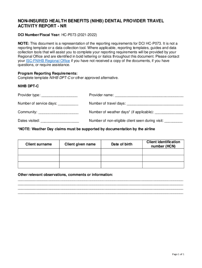 Fillable Online The Administration of the Non-Insured Health Benefits Dental ... Fax Email Print ...