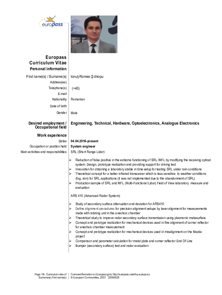 Fillable Online Create your Europass CV - europa.eu Fax Email Print ...