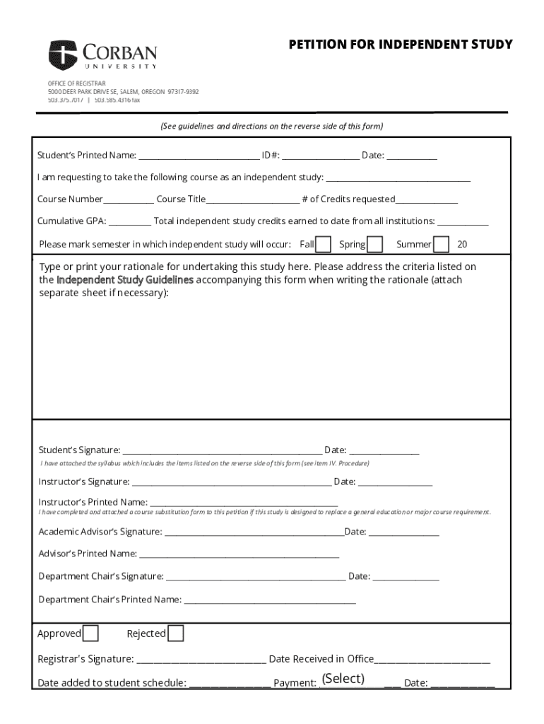 Fillable Online media corban INDEPENDENT STUDY REQUEST FORM - Calvin ...
