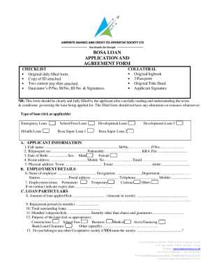 Fillable Online BOSA LOAN APPLICATION AND AGREEMENT FORM Fax Email Print - pdfFiller