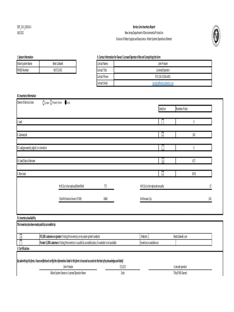 Fillable Online Lead Service Line Inventory - EB Water Utility Fax ...