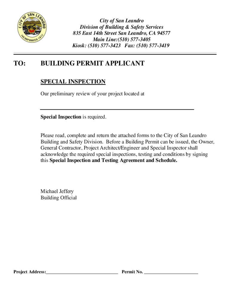 Fillable Online Building Fees / Forms / SubmittalSan Leandro, CA Fax ...