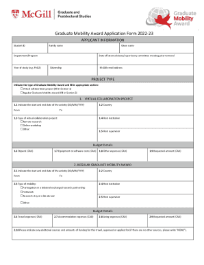 Fillable Online Graduate Mobility Award Application Form Fax Email Print - pdfFiller