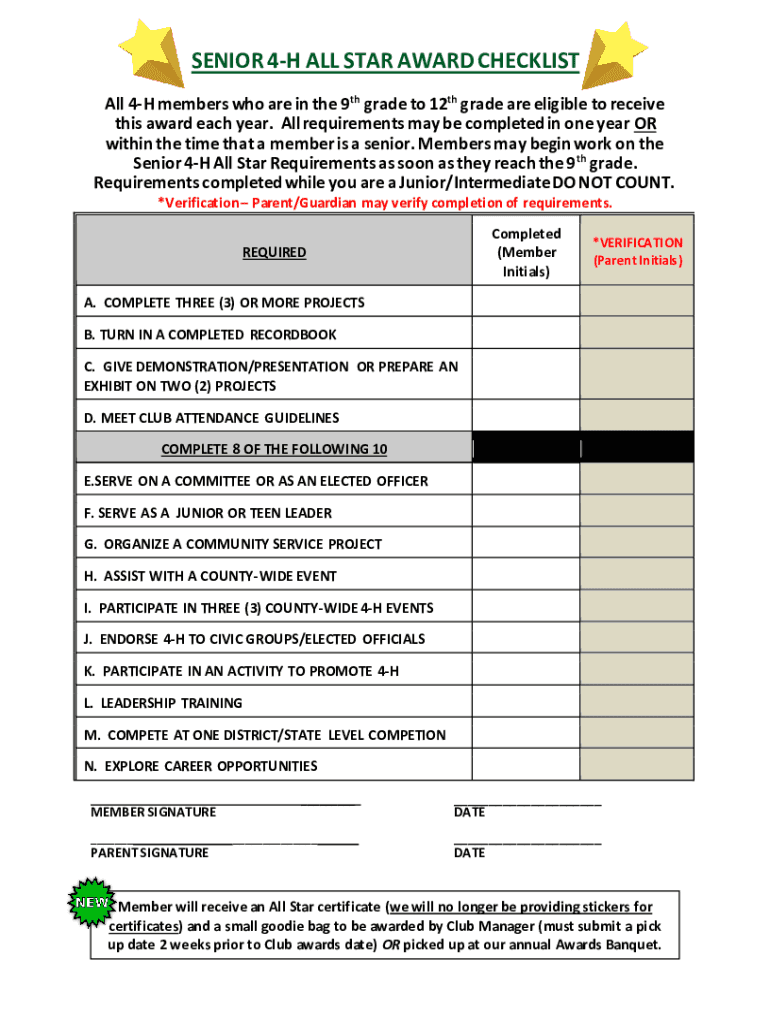 Fillable Online bexar-tx tamu SENIOR 4-H ALL STAR AWARD CHECKLIST Fax ...