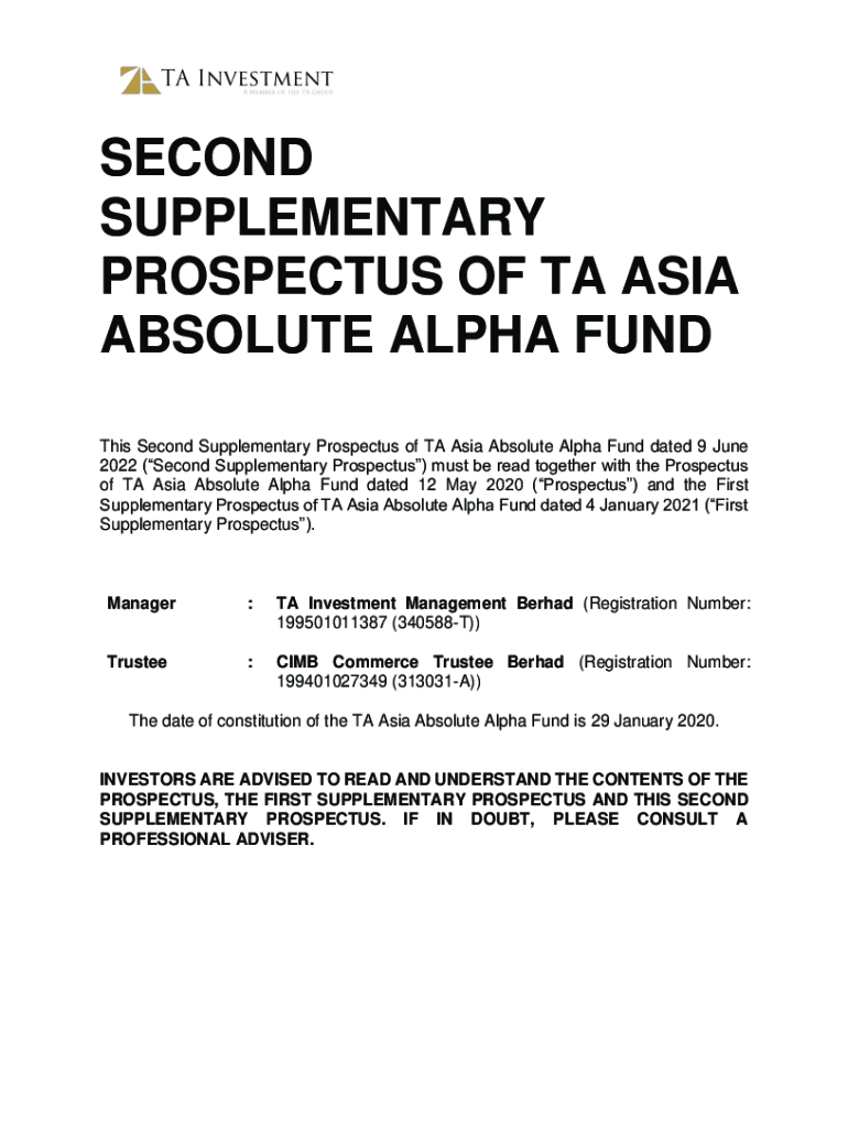 Fillable Online TA ASIA ABSOLUTE ALPHA FUND - TA Investment Management ...