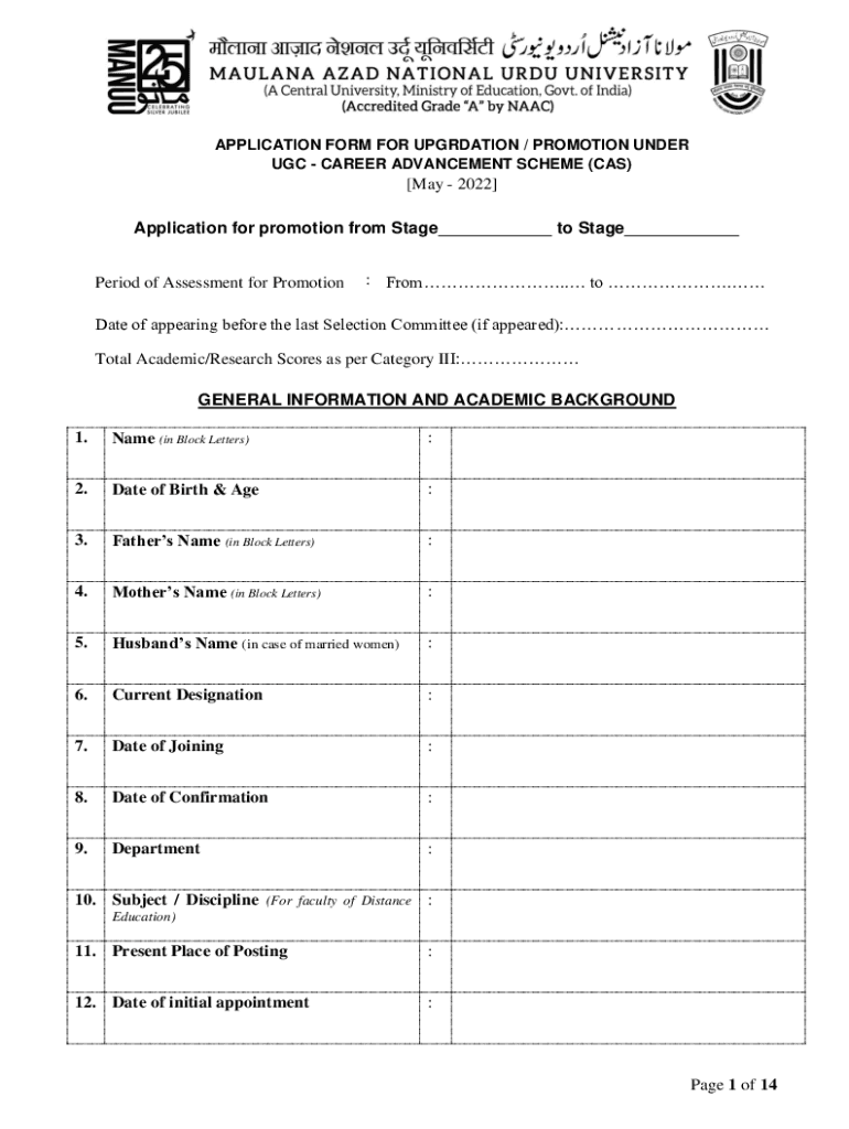 Fillable Online Career Advancement Scheme (CAS) For Teachers Fax Email ...