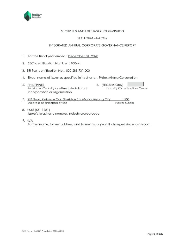 Fillable Online integrated annual corporate governance report - PSE Edge Fax Email Print - pdfFiller