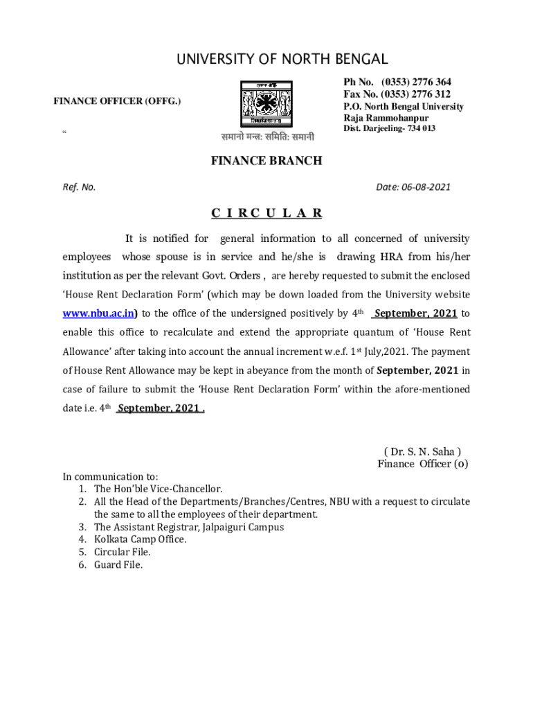 Fillable Online House Rent Declaration Form - University of North ...