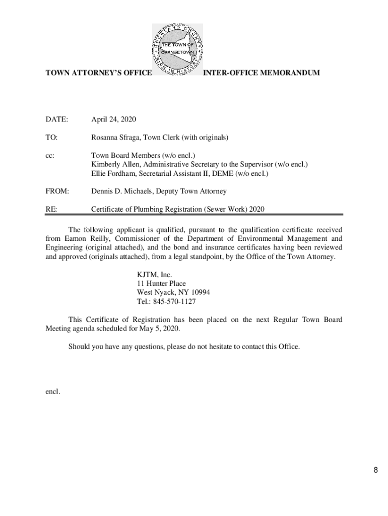 Fillable Online TOWN ATTORNEY'S OFFICE INTER-OFFICE MEMORANDUM ... Fax ...