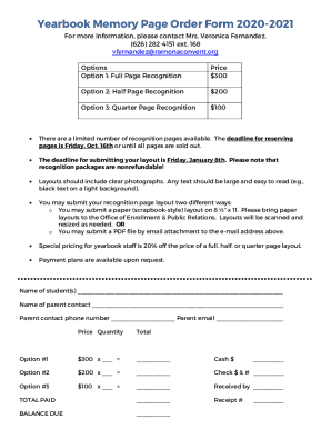 Fillable Online YEARBOOK Memory Page Order Form 2020-2021.pdf ...
