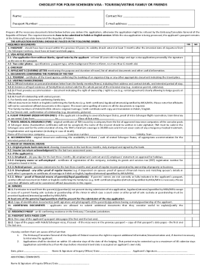 Fillable Online Schengen visa application checklist - Visit to family ...