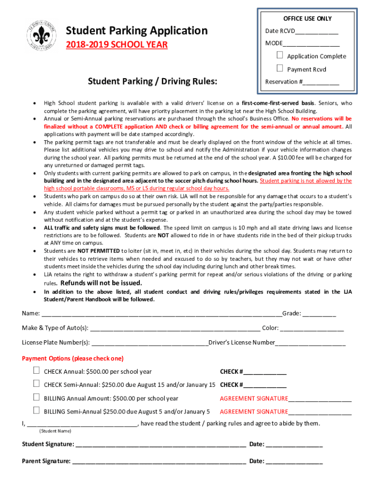Fillable Online Student Parking PermitsParking Services Fax Email Print - pdfFiller
