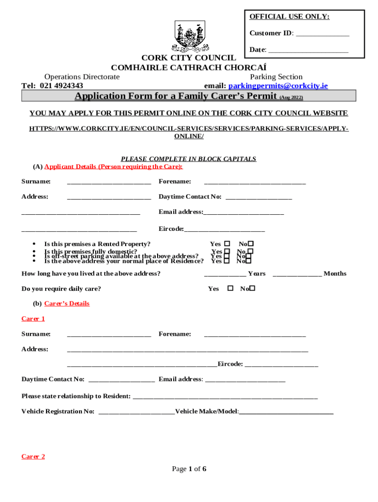 Application for a Family Carer's Permit (Aug 2022) Doc Template | pdfFiller
