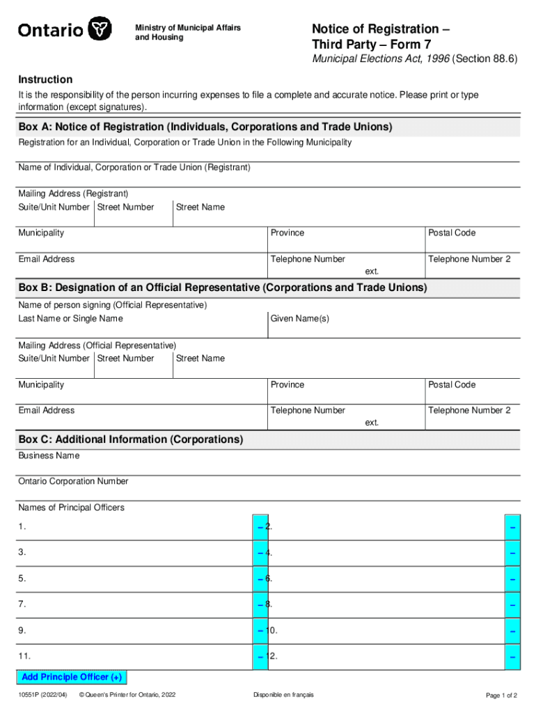 Fillable Online Notice of Registration - Third Party - Form 7 Fax Email ...
