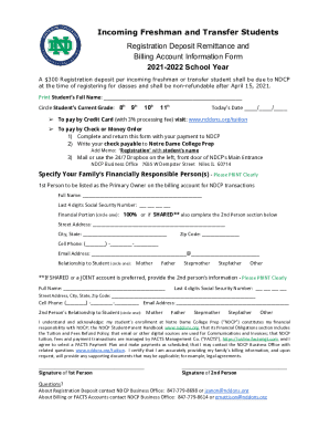 Fillable Online Registration Deposit Remittance Form for Incoming Freshman and ... Fax Email ...