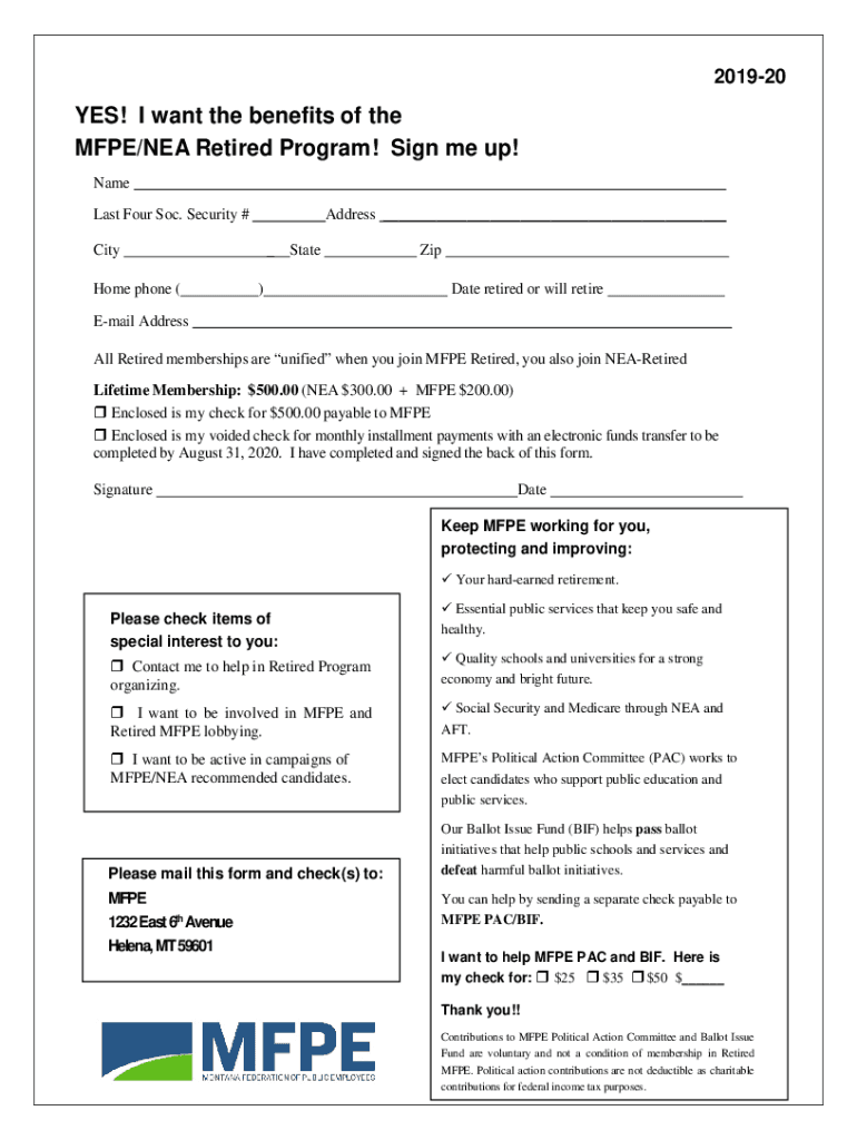 Fillable Online YES! I want the benefits of the MFPE/NEA Retired ...