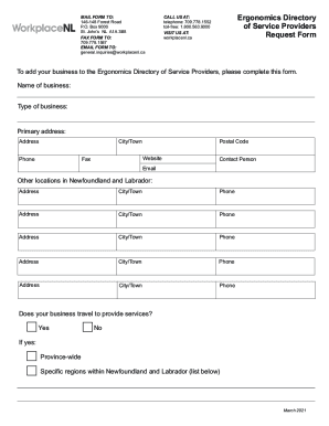 Fillable Online Ergonomics Directory of Service Providers Request Form ...