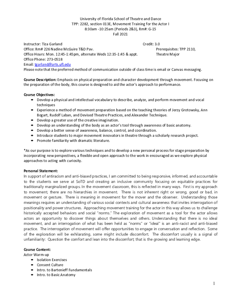 Fillable Online University of Florida School of Theatre and Dance TPP ...