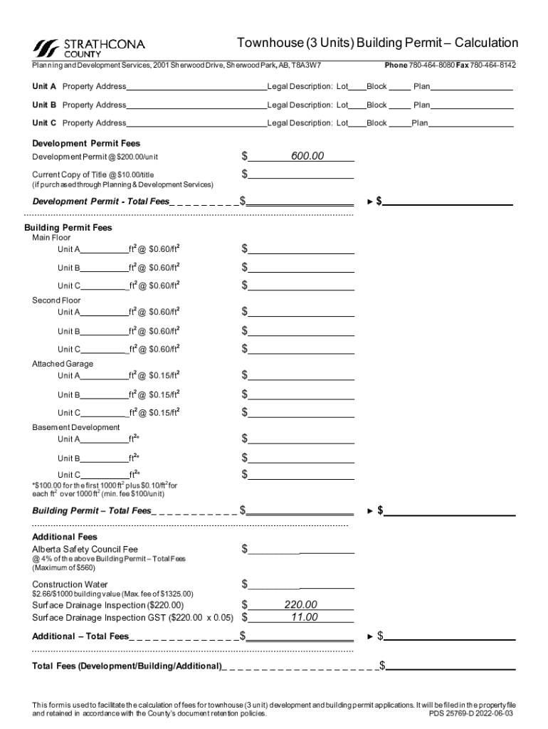 Fillable Online Triplex dwelling building permit - calculation Fax ...
