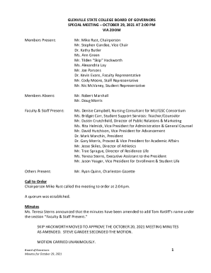 Fillable Online MembersPresent: Members Absent: Staff Present: Public ...