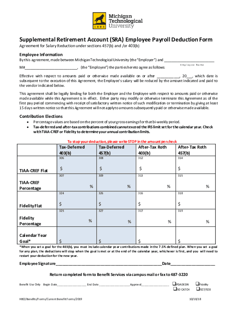 Fillable Online Fillable Online mtu Retirement Salary Reduction Agreement ... Fax Email Print ...