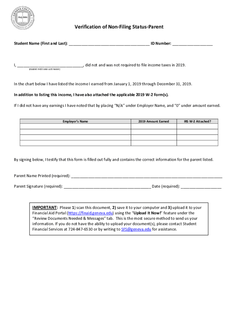 Fillable Online 2021-22 Asset Verification Worksheet - Geneva College ...