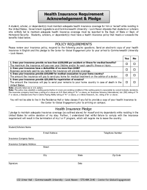 Fillable Online international student acknowledgement of health ...