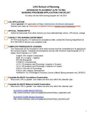 Fillable Online Nursing School Application Checklist And Deadlines Fax ...