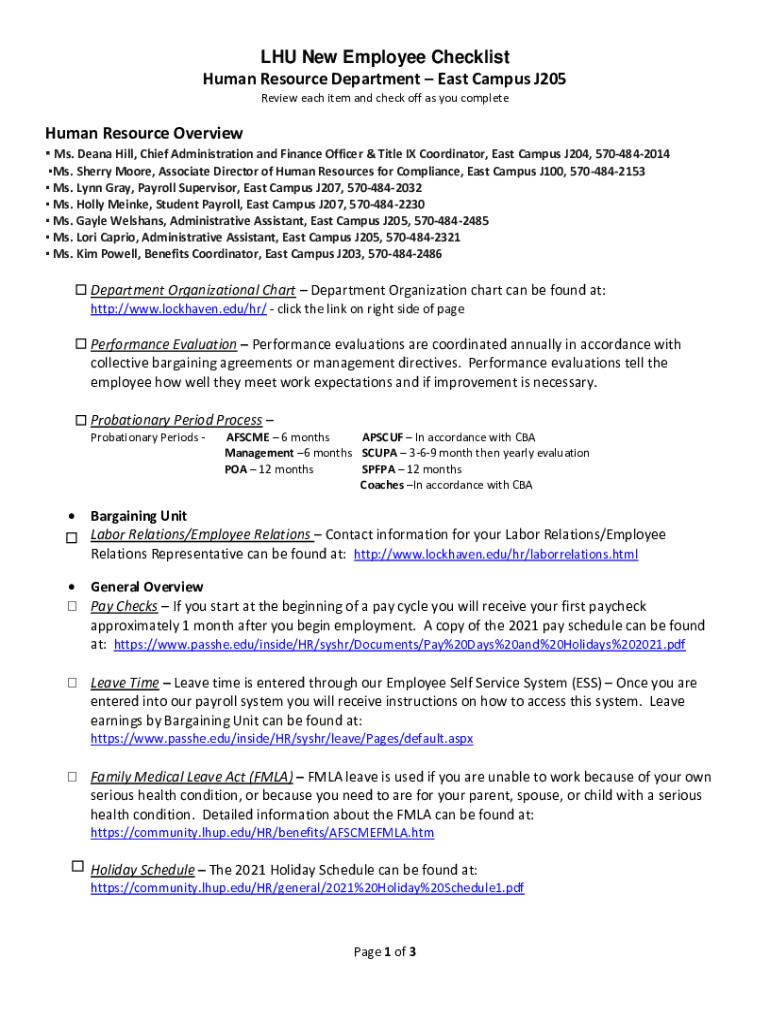 Fillable Online LHU New Employee Checklist Human Resource Department Fax Email Print - pdfFiller
