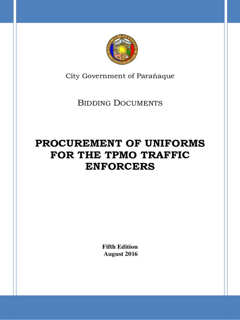 Fillable Online PROCUREMENT OF UNIFORMS FOR THE TPMO TRAFFIC ... Fax ...