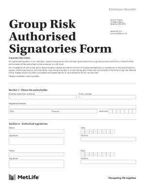 Fillable Online Group Risk Authorised Signatories form Fax Email Print ...