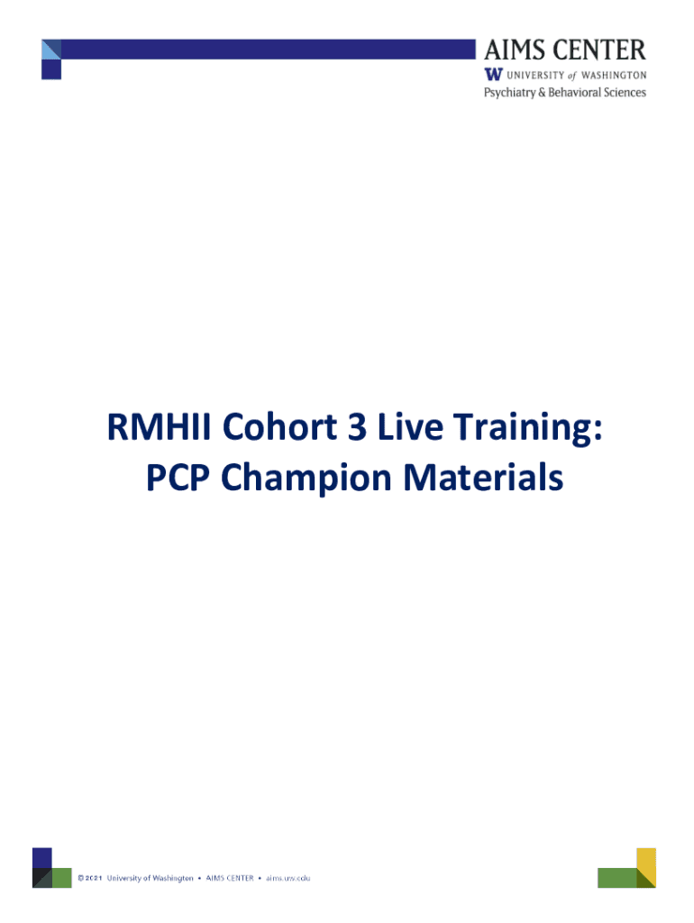 Fillable Online Pre-Launch Training for PCP ChampionsRural Mental ...