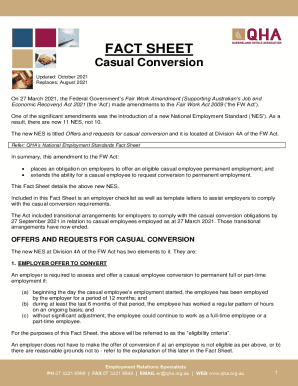 Fillable Online qha org FACT SHEET - Casual Conversion Fax Email Print - pdfFiller