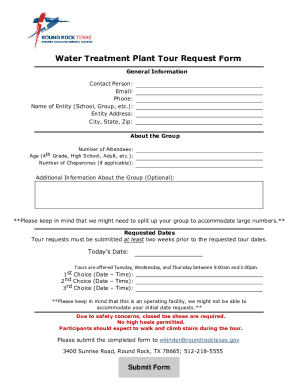 Fillable Online Treatment Plant Tour Request Form Fax Fax Email Print ...