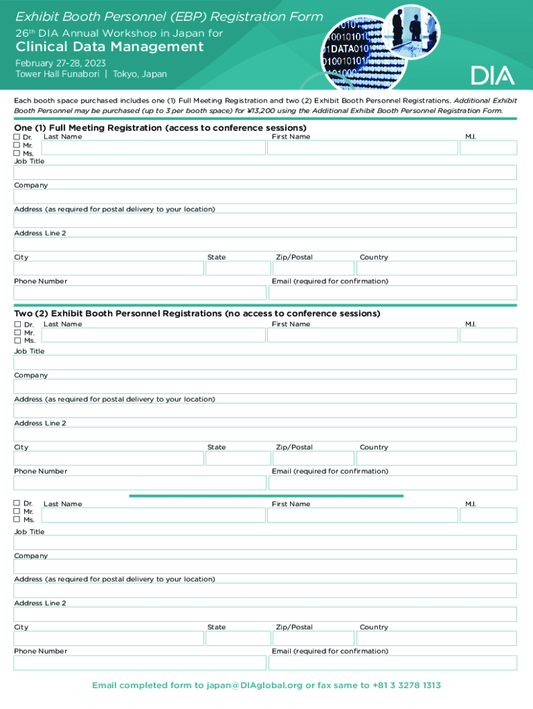 Fillable Online Exhibit Booth Personnel (EBP) Registration Form 6th DIA ...