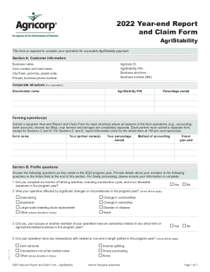 Fillable Online Year-end Report and Claim FormAgriStability Fax Email ...