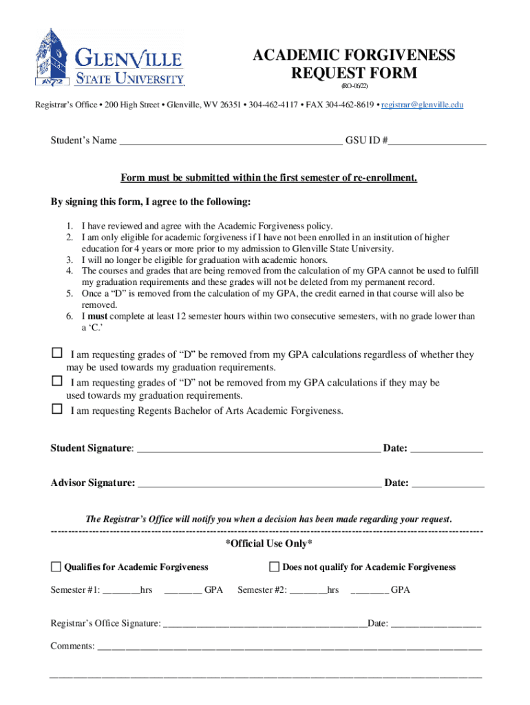 Fillable Online ACADEMIC FORGIVENESS REQUEST FORM Fax Email Print ...