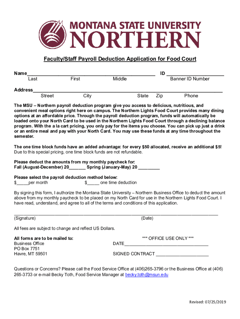 Fillable Online Fill - Free fillable Faculty/Staff Payroll Deduction Application for Food ...