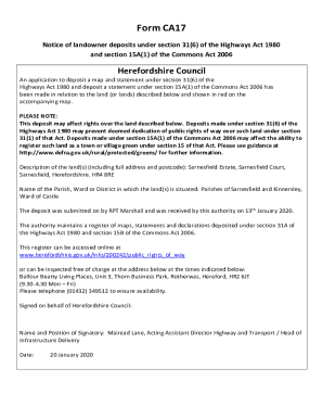 Fillable Online councillors herefordshire gov Form CA17-Whitefield Golf ...