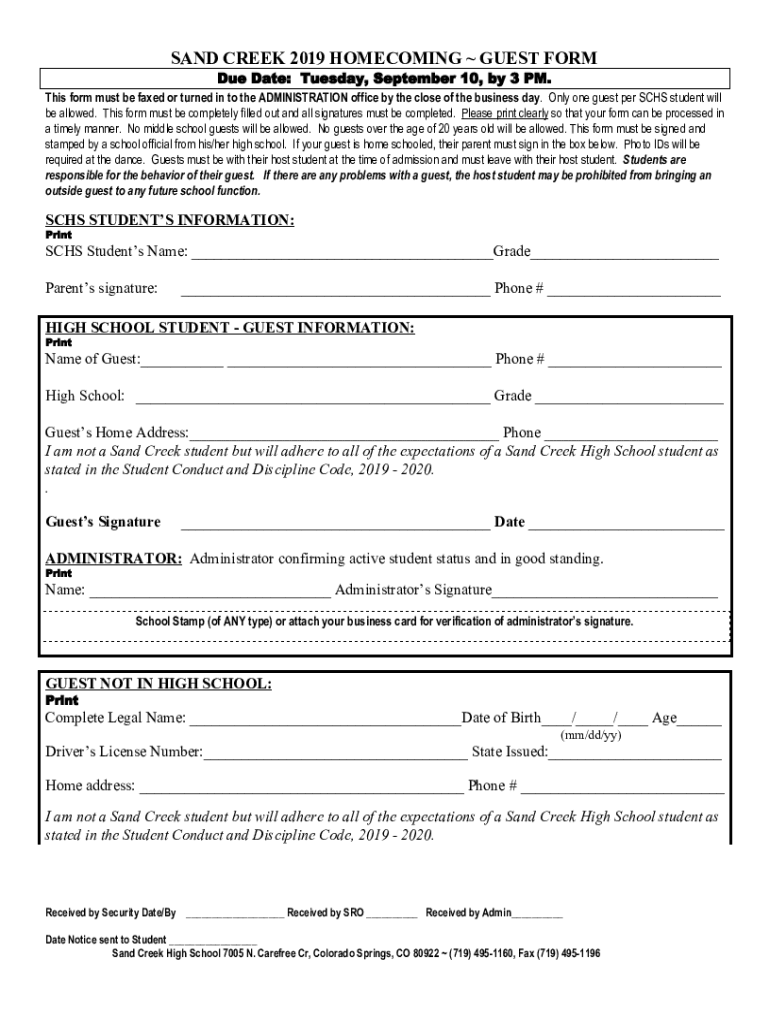 Fillable Online HOMECOMING DANCE GUEST APPROVAL FORM Fax Email Print ...
